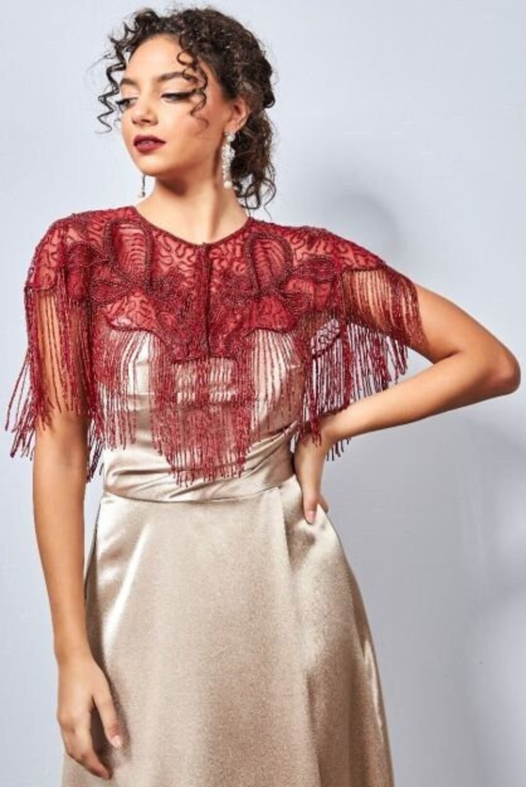 Suzi Embellished Cape in Red 20s Inspired Flapper Wedding Prom Jacket ...