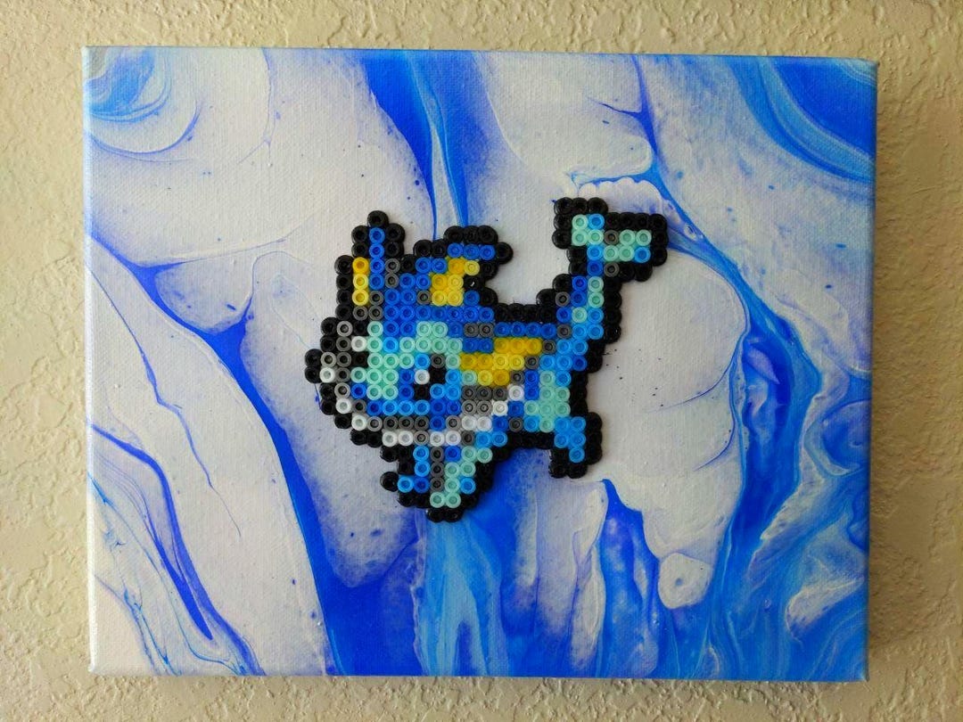 Vaporeon Pokemon Perler on Acrylic Pour Painting - Etsy