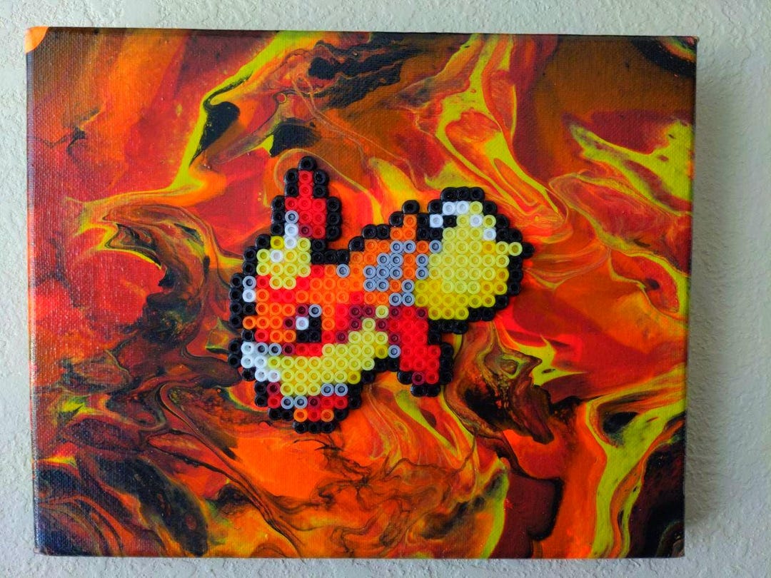 Flareon Pokemon Perler on Acrylic Pour Painting - Etsy