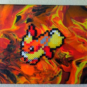 Flareon Pokemon Perler on Acrylic Pour Painting - Etsy