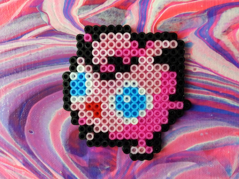 Jigglypuff Pokemon Perler on Acrylic Pour Painting Canvas Painting ...