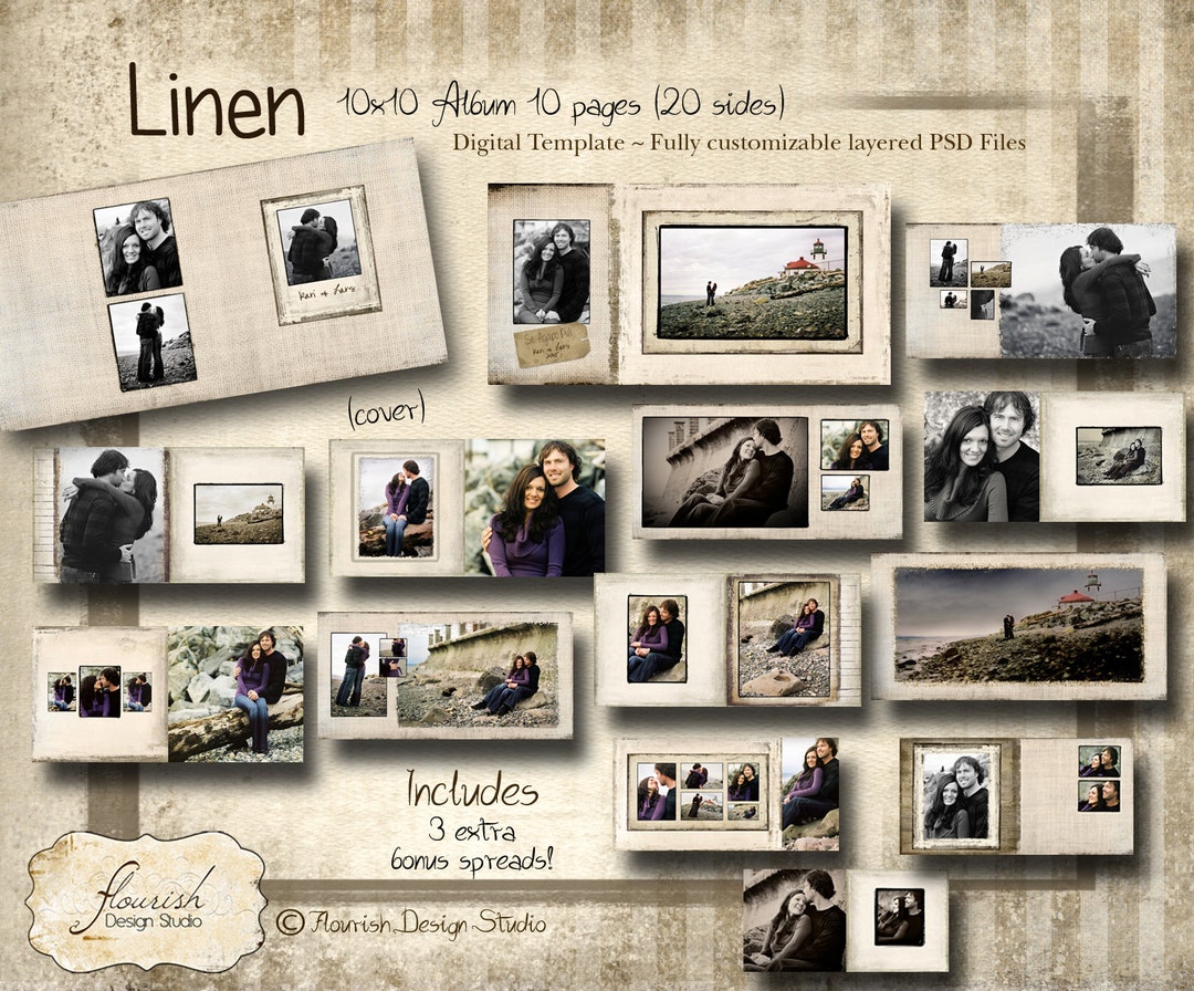 10x10 Album Template for Photographers - Linen Album - Etsy