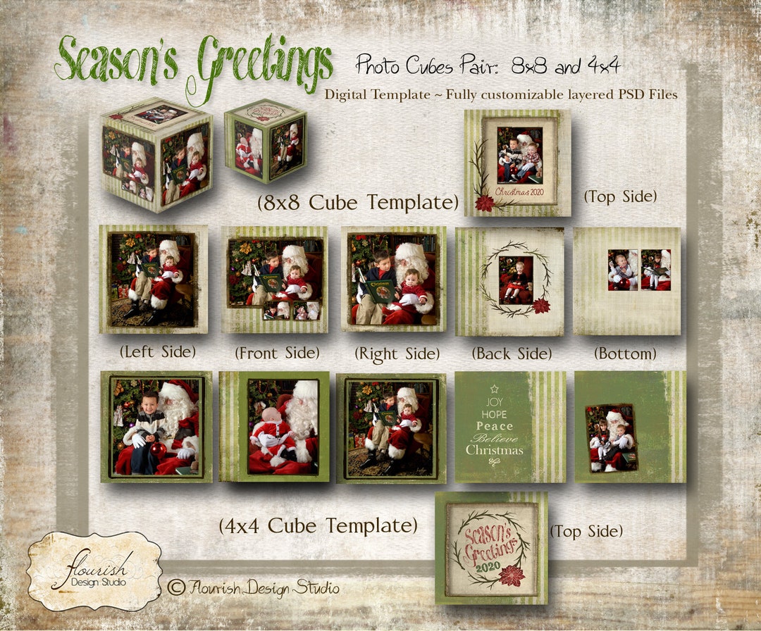 Photo Cube Templates for Photographers - Season's Greetings Cube (8x8 ...