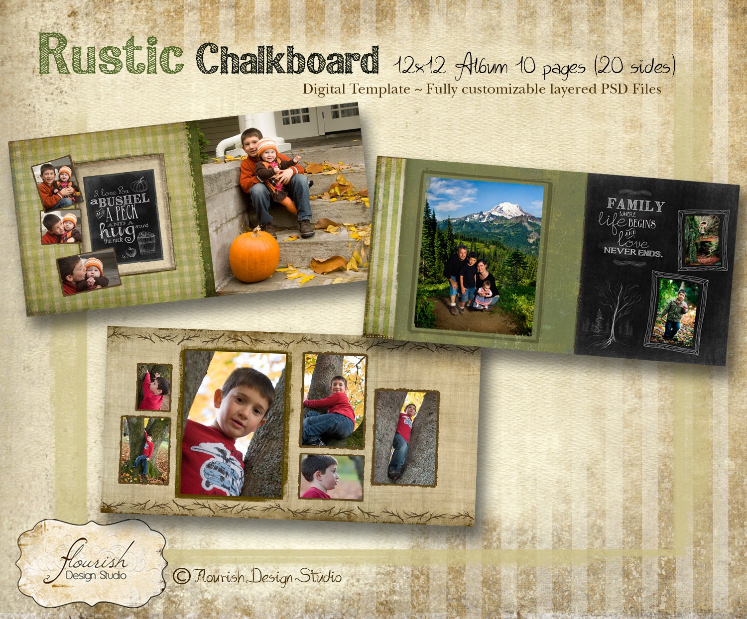 12x12 Layflat Rustic Country Album Template for Photographers - Rustic ...