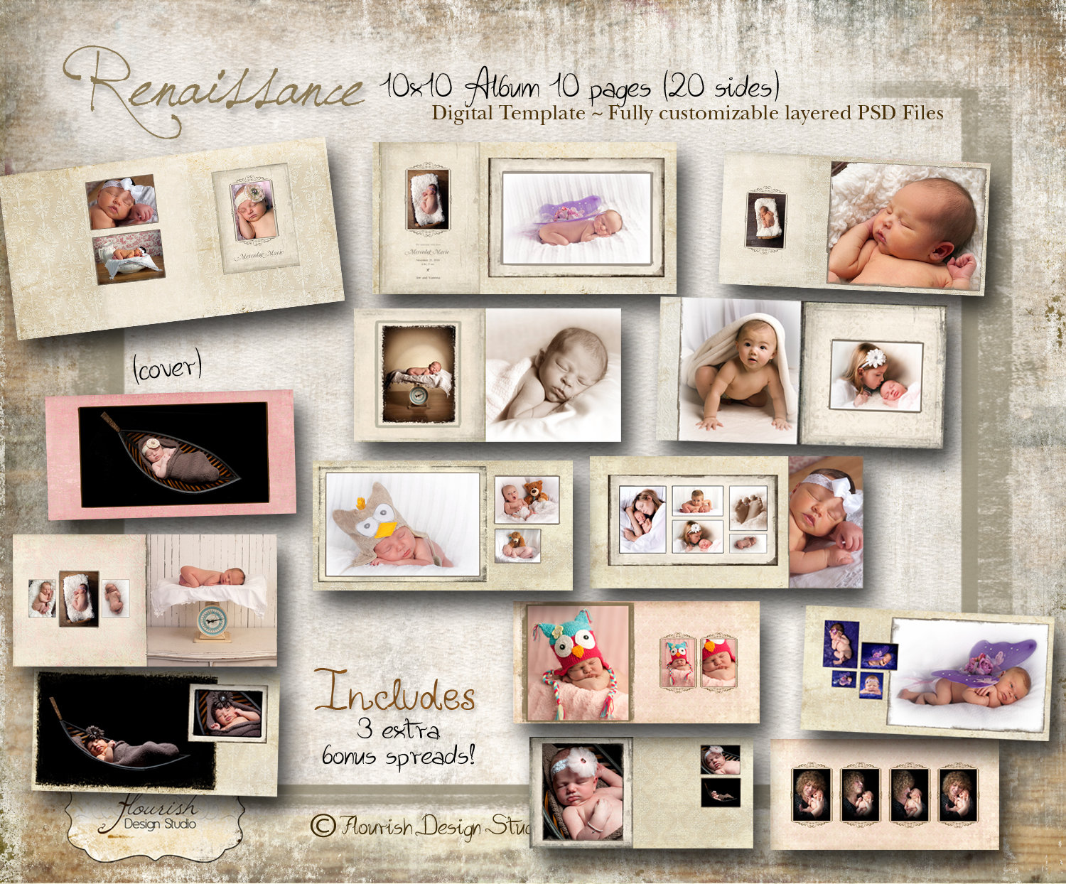 10x10 Album Template for Photographers - Renaissance Album - Etsy
