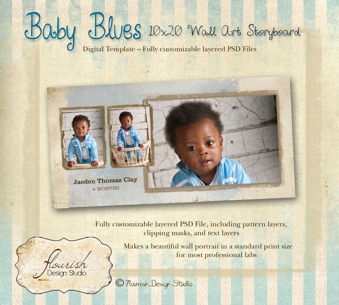 10x20 Photo Collage Storyboard Template - Baby Blues - Etsy