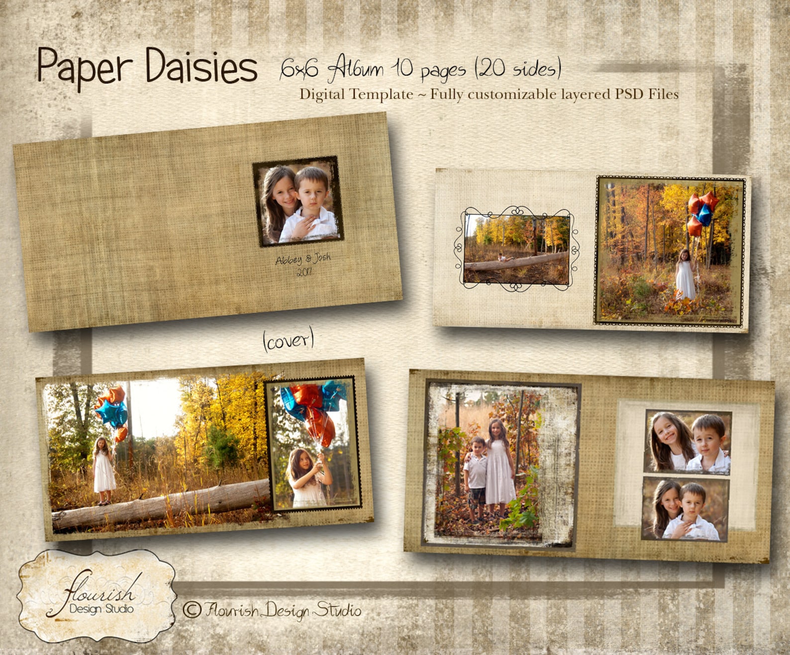 6x6 Album Template for Photographers - Paper Daisies Album - Etsy