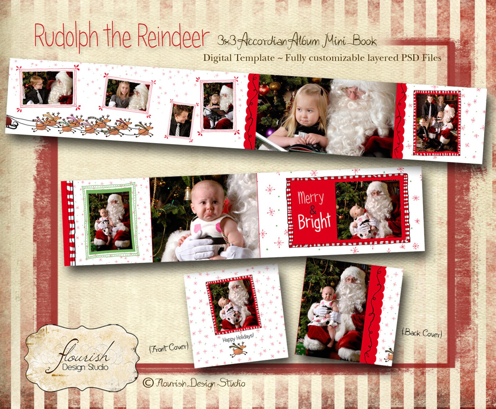 INSTANT DOWNLOAD: Christmas 3x3 Mini Accordion Album Template - Rudolph ...