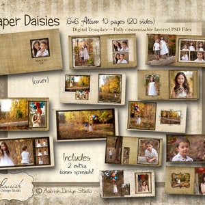 6x6 Album Template for Photographers - Paper Daisies Album - Etsy