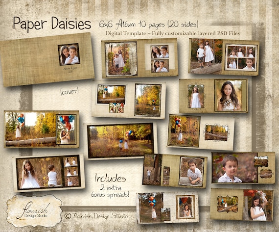 6x6 Album Template for Photographers Paper Daisies Album - Etsy