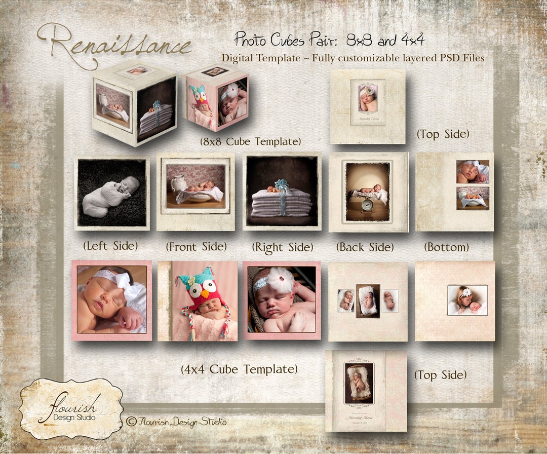 Photo Cube Templates for Photographers - Renaissance (8x8 & 4x4 Inch ...