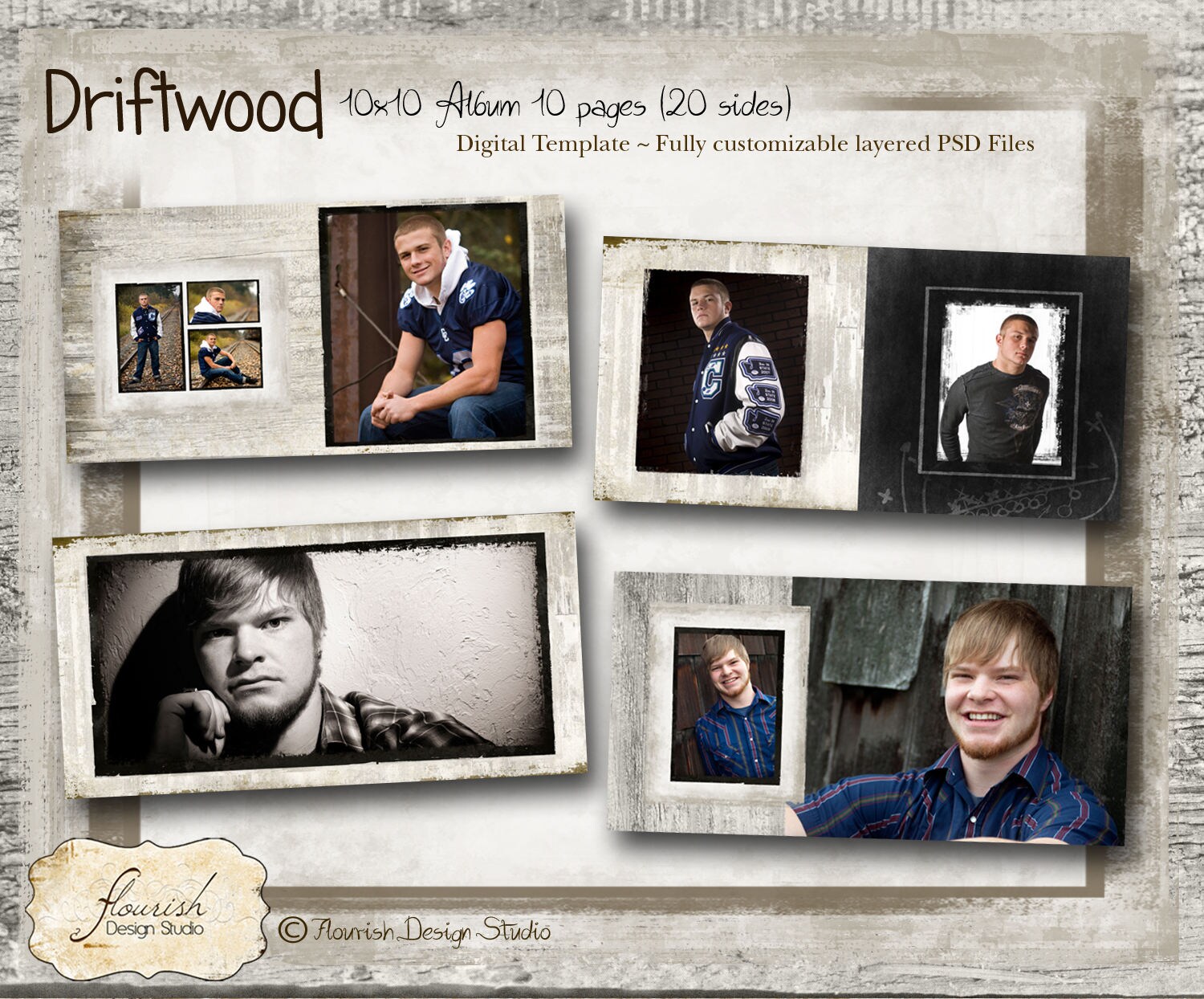 10x10 Album Template for Photographers - Driftwood Senior Album - Etsy