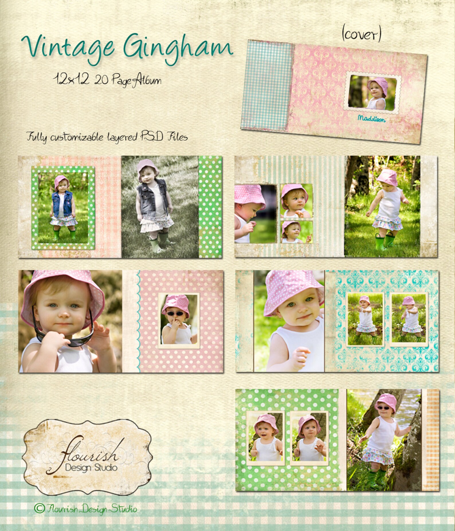 10x10 Album Template for Photographers - Vintage Gingham Album - Etsy