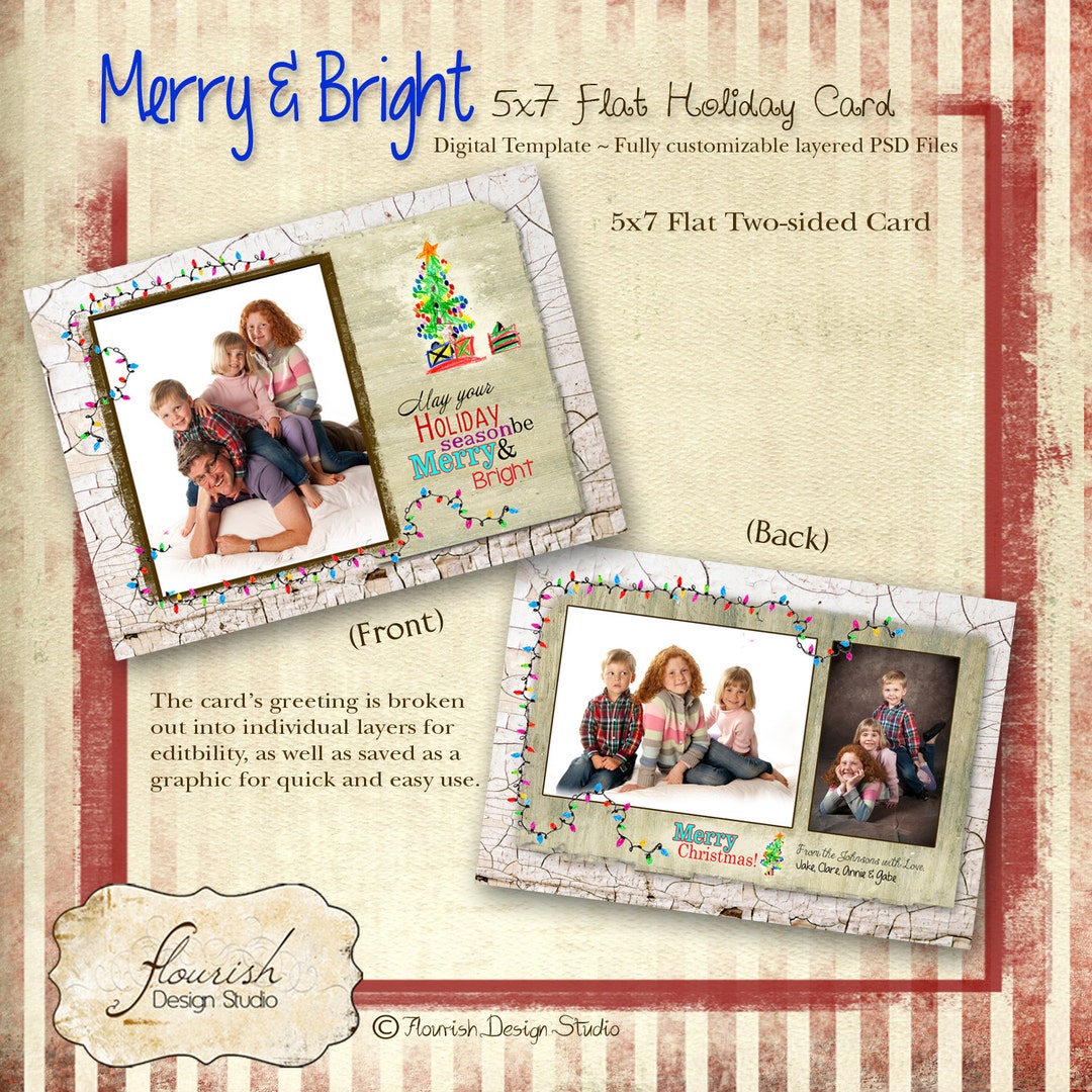 INSTANT DOWNLOAD - 5x7 Christmas Card Photoshop Template - Merry ...