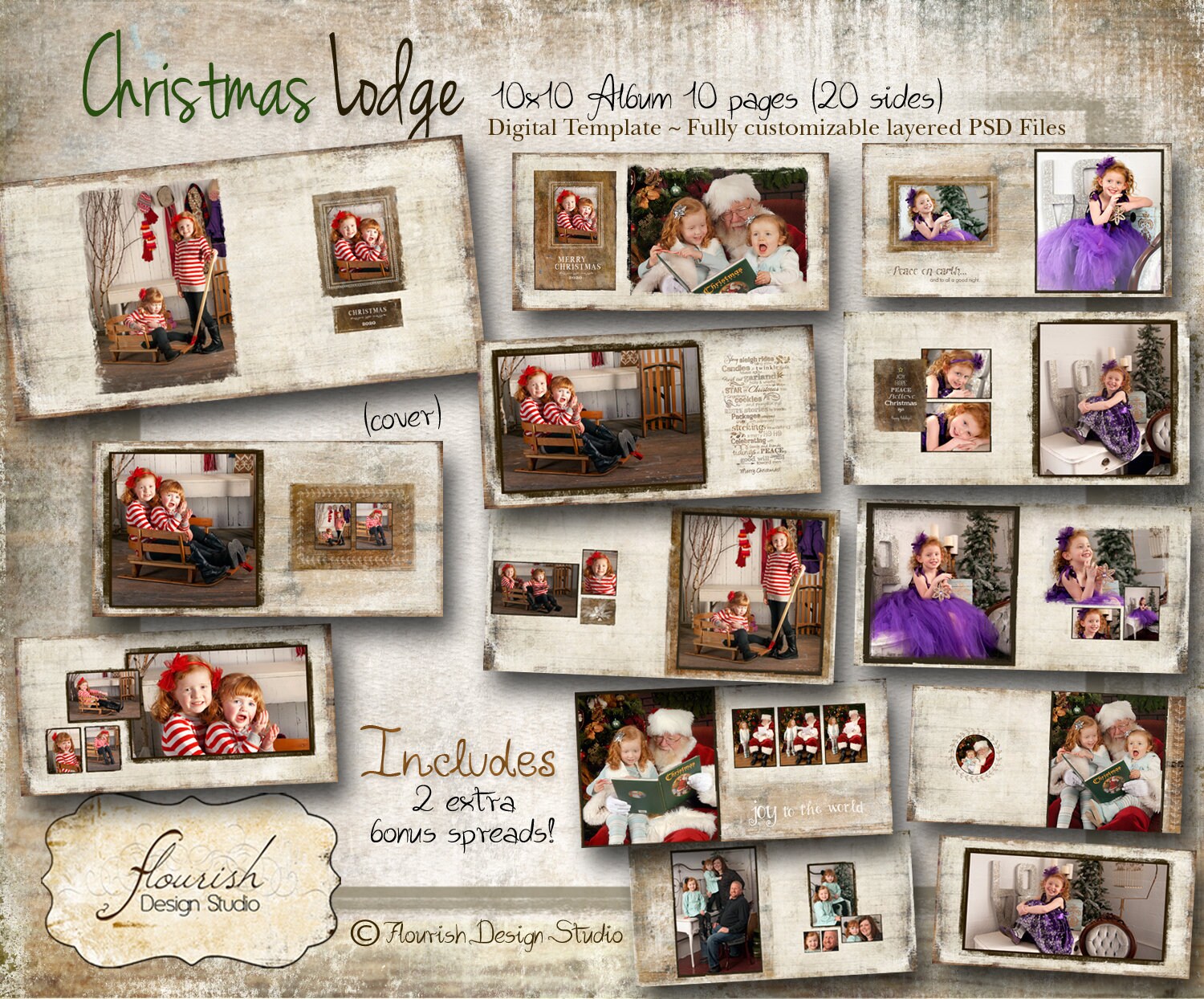 10x10 Layflat Christmas Holiday Album Template for Photographers ...