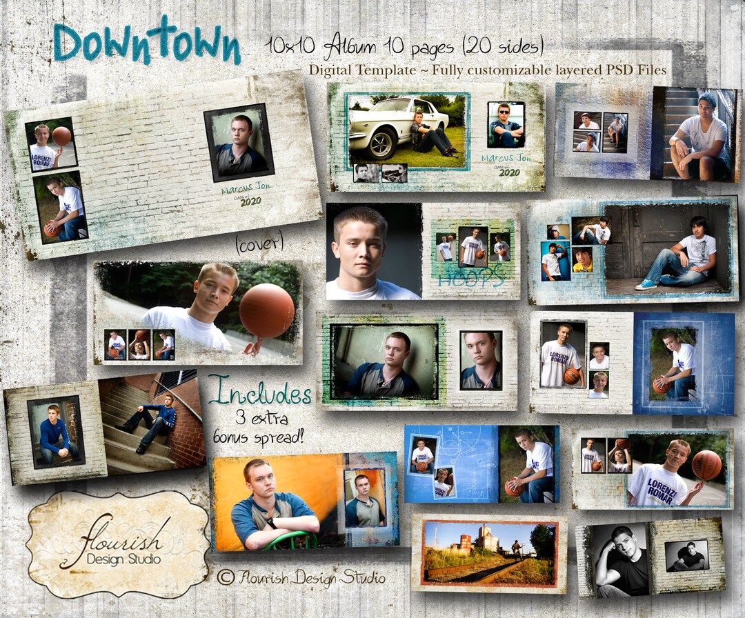 10x10 Album Template for Photographers - Downtown Senior Portrait Album ...