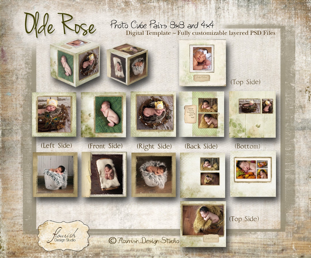 Photo Cube Templates for Photographers - Olde Rose (8x8 & 4x4 Inch ...