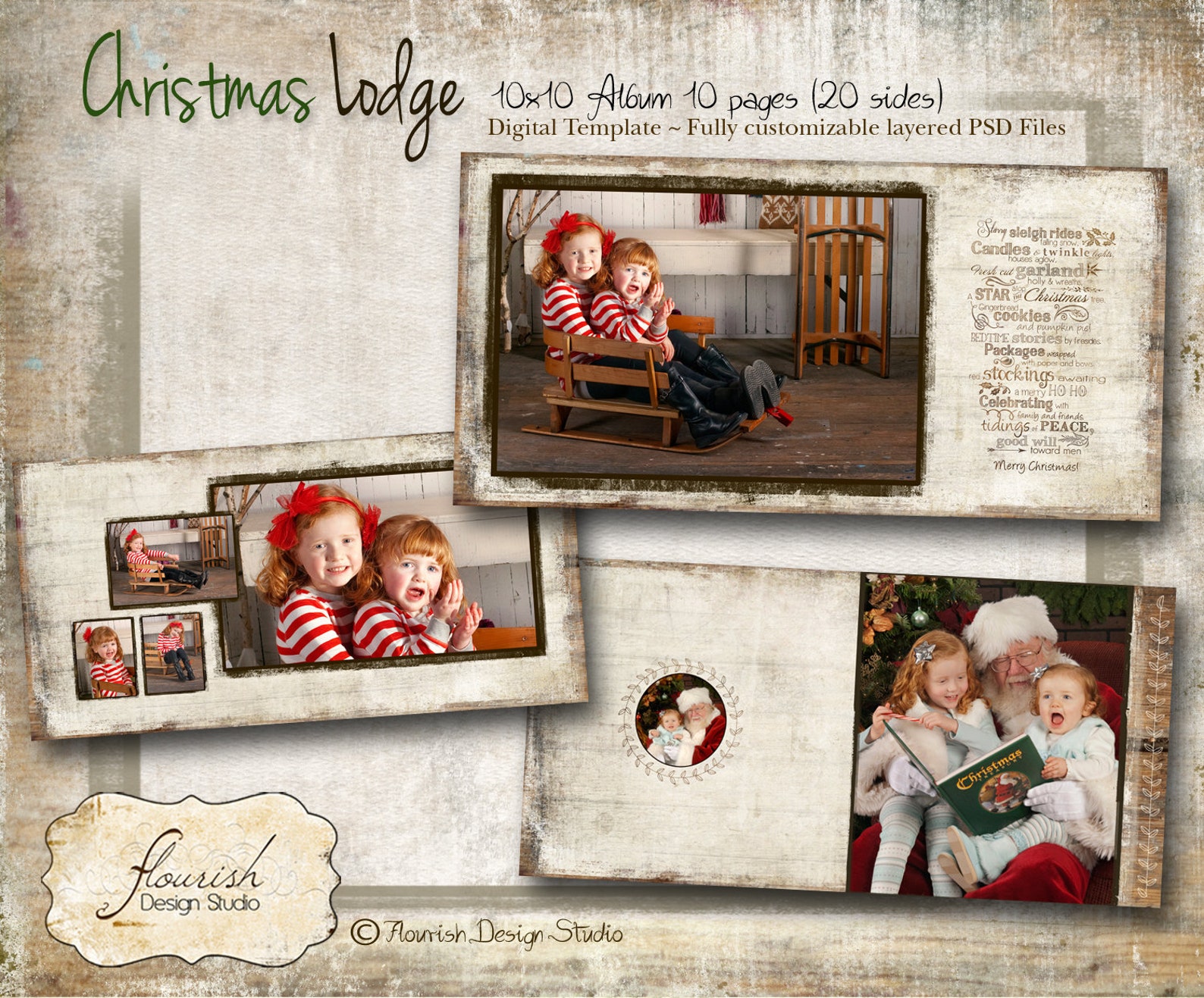 10x10 Layflat Christmas Holiday Album Template for Photographers ...