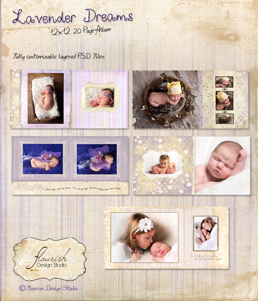 12x12 Album Template for Photographers - Lavender Dreams Album - Etsy