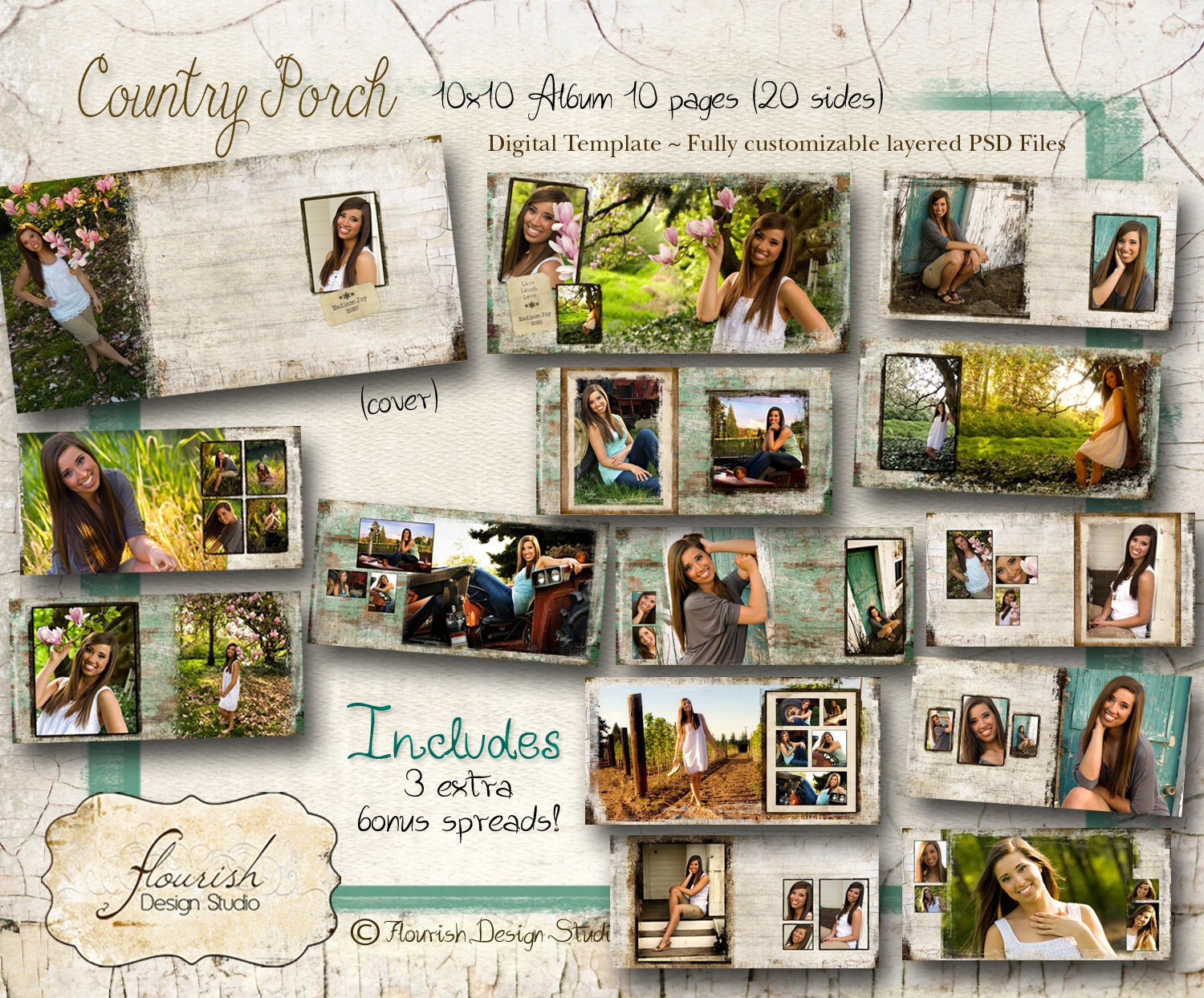 10x10 Album Template for Photographers - Country Porch Senior Album - Etsy