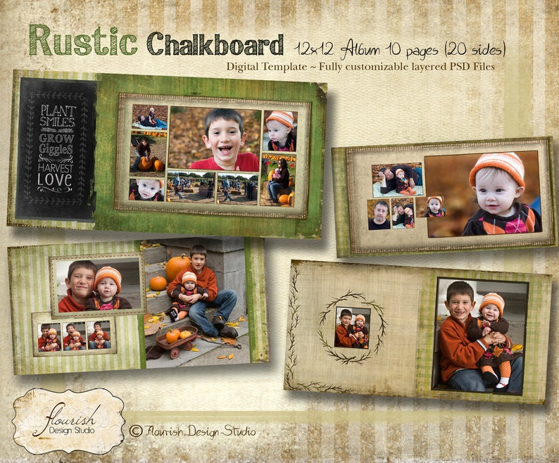12x12 Layflat Rustic Country Album Template for Photographers - Rustic ...