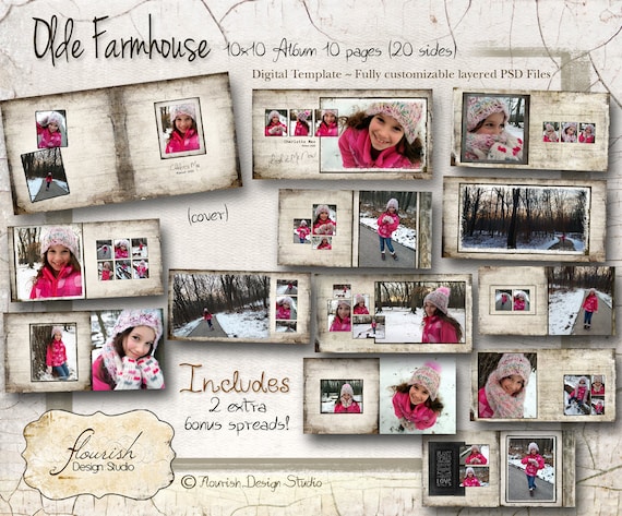 10x10 Album template for photographers Olde Farmhouse Album | Etsy