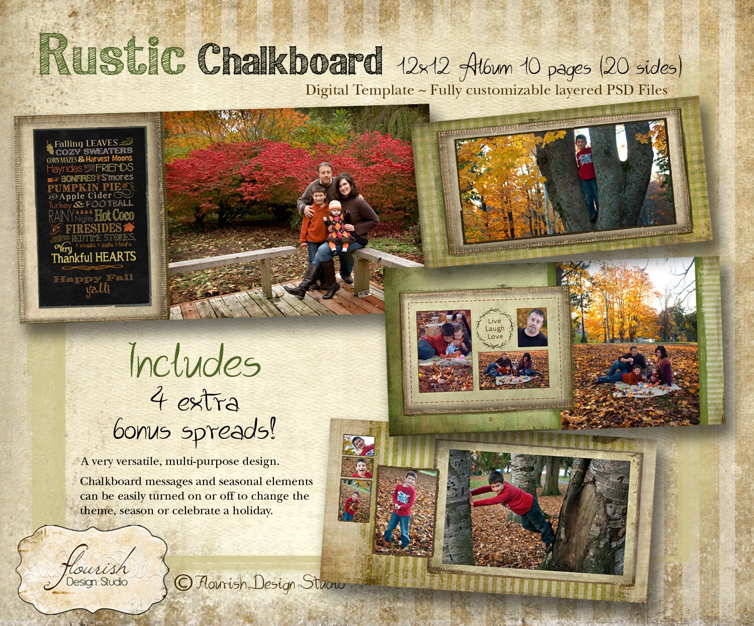 12x12 Layflat Rustic Country Album Template for Photographers - Rustic ...