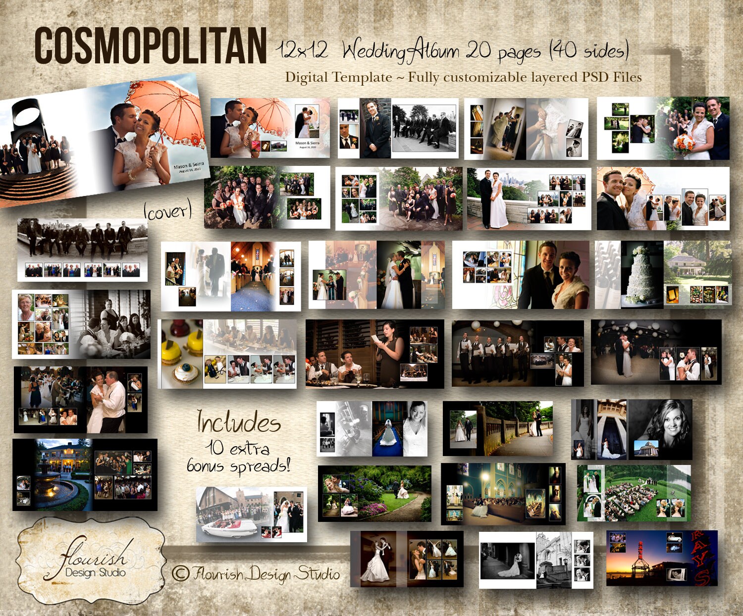 12x12 Album Template for Photographers - Cosmopolitan Wedding Album - Etsy