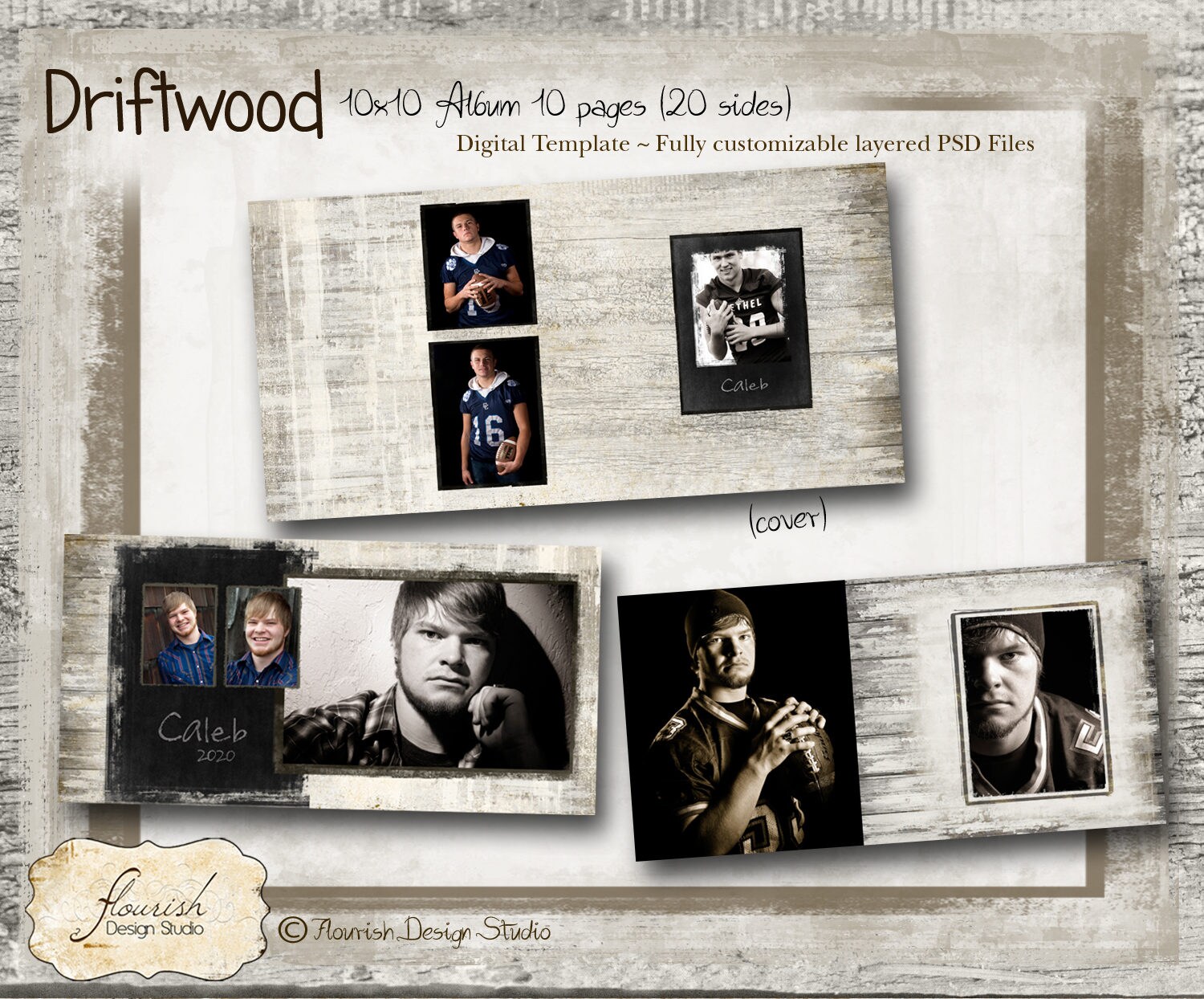 10x10 Album Template for Photographers - Driftwood Senior Album - Etsy