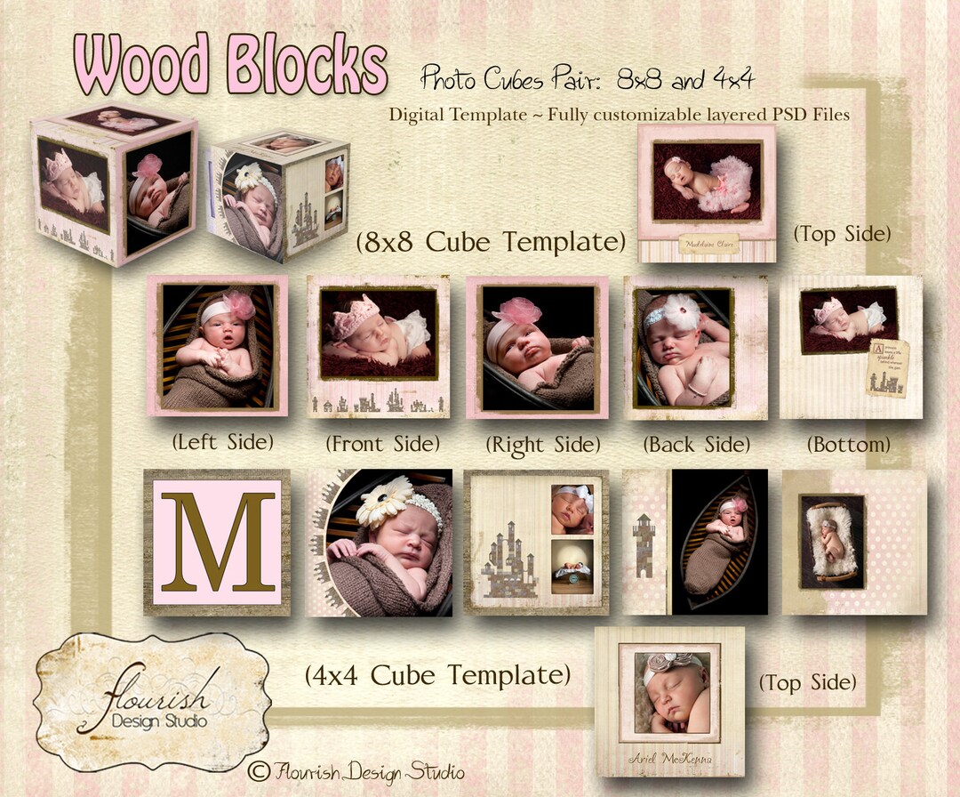 Photo Cube Templates for Photographers - Wood Blocks (8x8 & 4x4 Inch ...