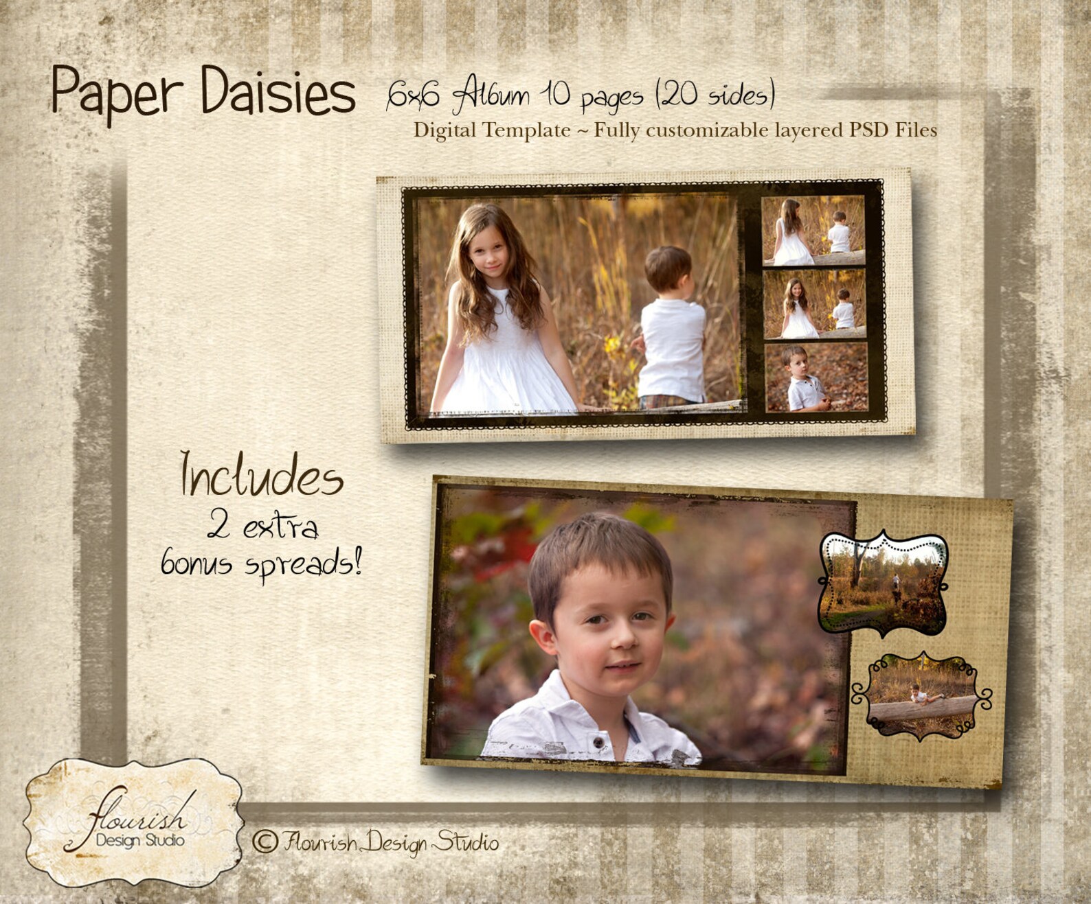 6x6 Album Template for Photographers - Paper Daisies Album - Etsy