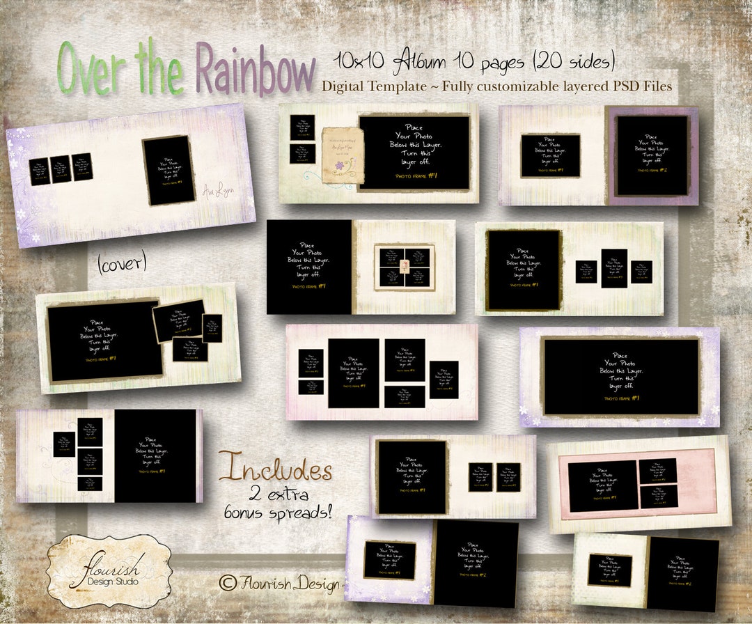 10x10 Album Template for Photographers - Over the Rainbow Album - Etsy