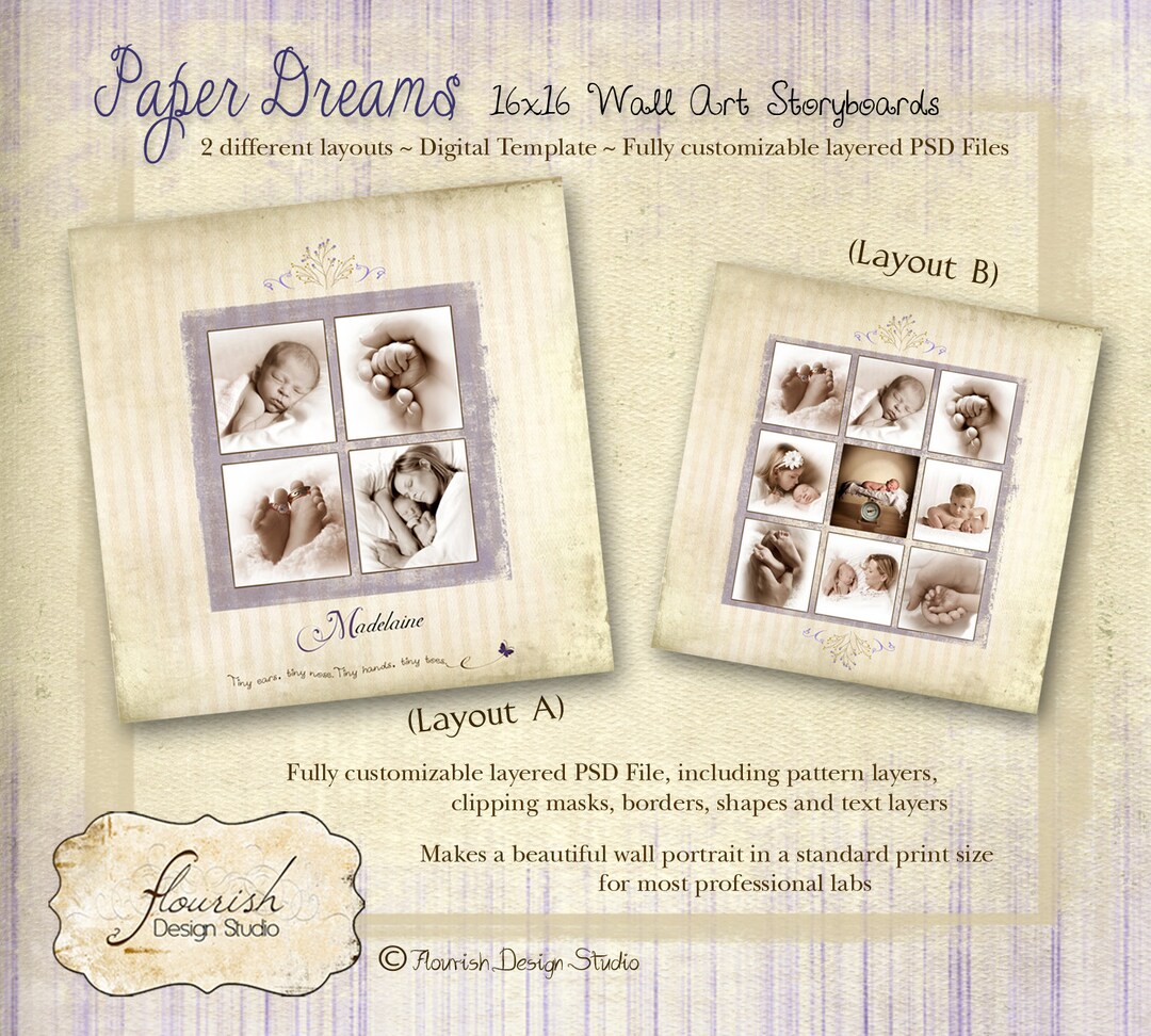 16x16 Photo Collage Storyboard Template - Paper Dreams - Etsy
