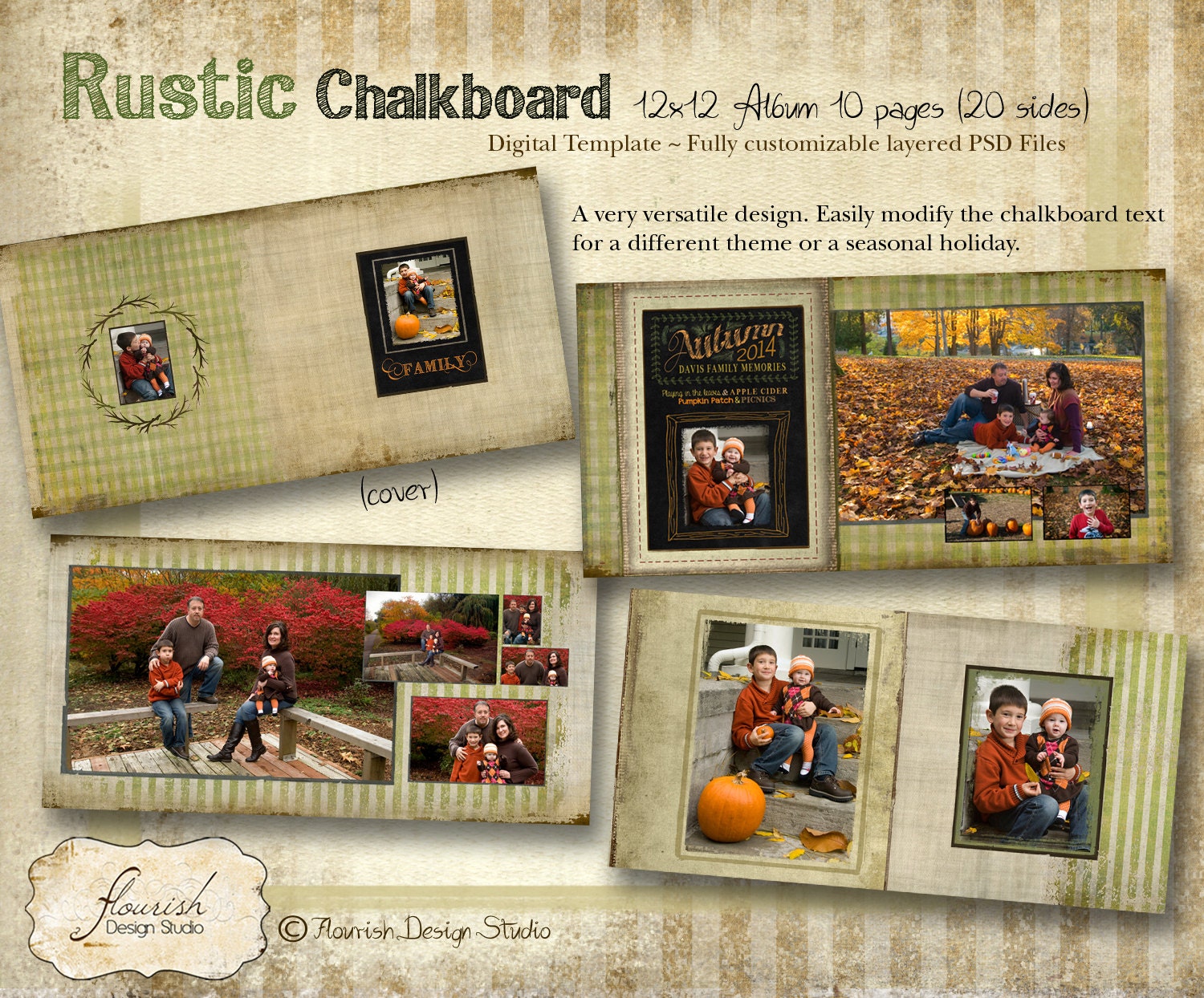 12x12 Layflat Rustic Country Album Template for Photographers - Rustic ...
