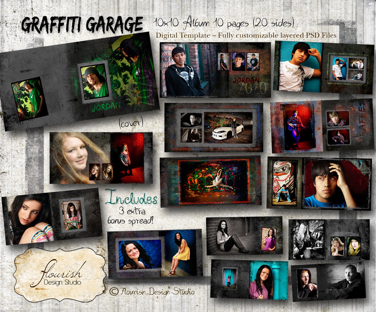 10x10 Album Template for Photographers - Graffiti Garage Senior Album ...
