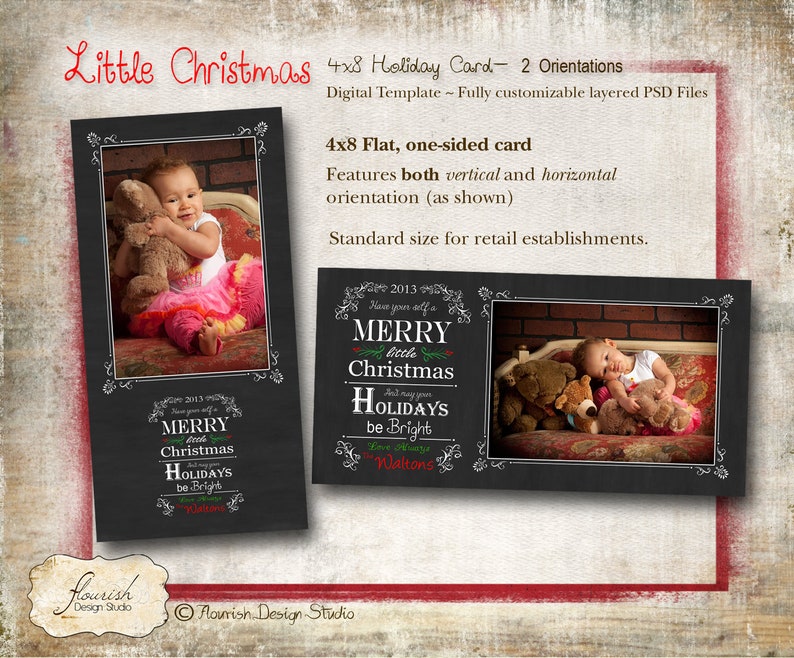 INSTANT DOWNLOAD - 4x8 Slimline Christmas Card Photoshop Template ...