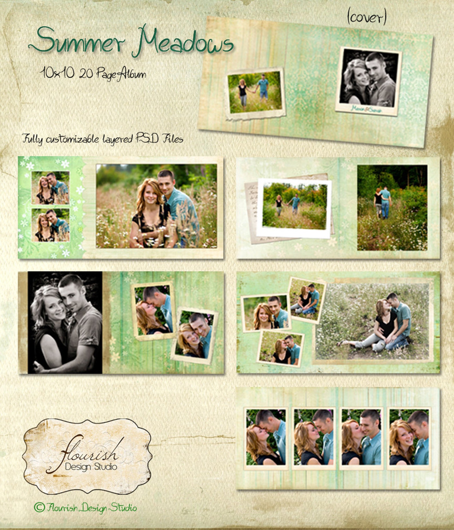 10x10 Album Template for Photographers - Summer Meadows Album - Etsy