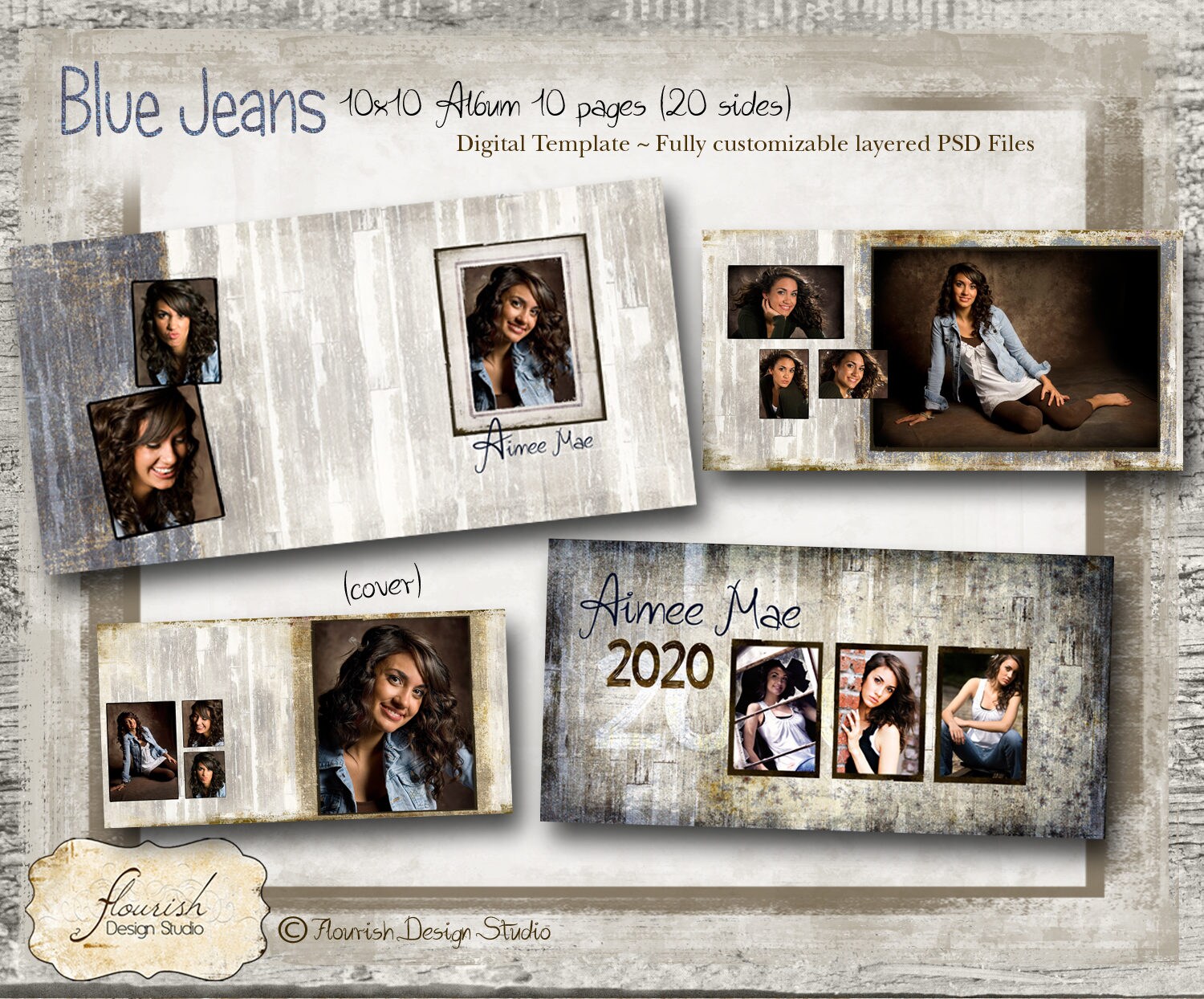 10x10 Album Template for Photographers - Blue Jeans Senior Album - Etsy