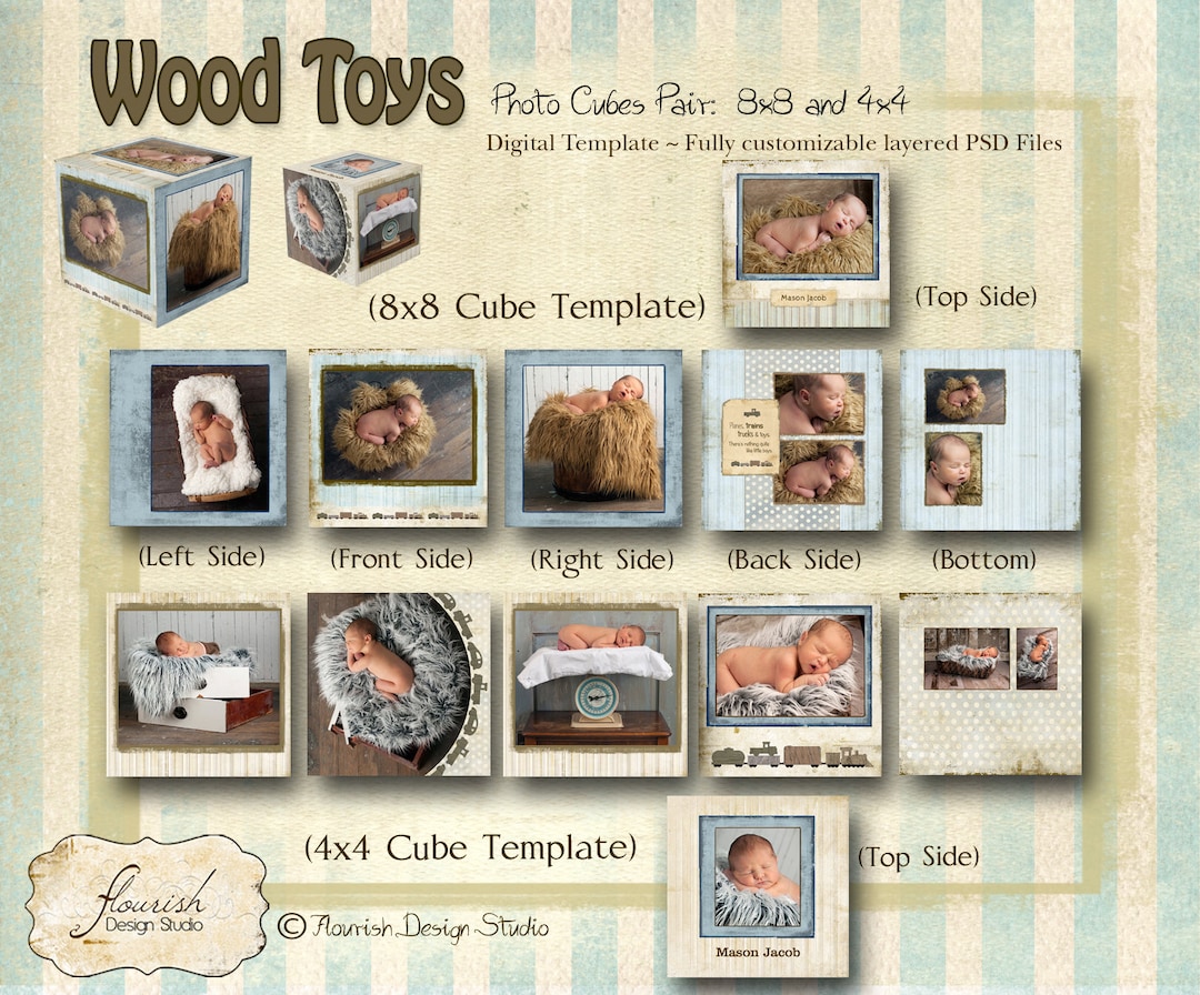 Photo Cube Templates for Photographers - Wood Toys (8x8 & 4x4 Inch ...