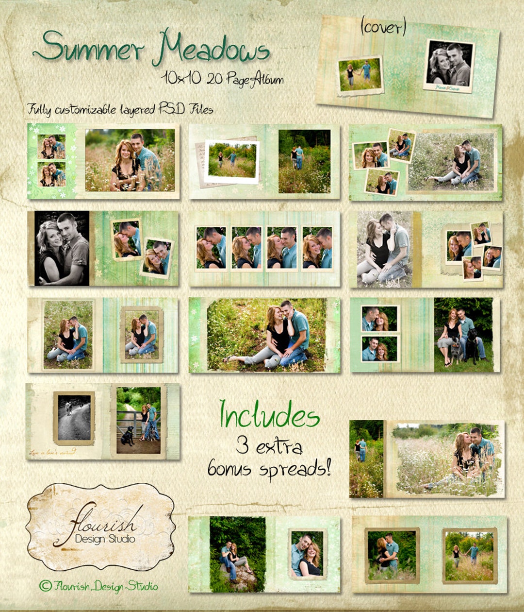 10x10 Album Template for Photographers - Summer Meadows Album - Etsy