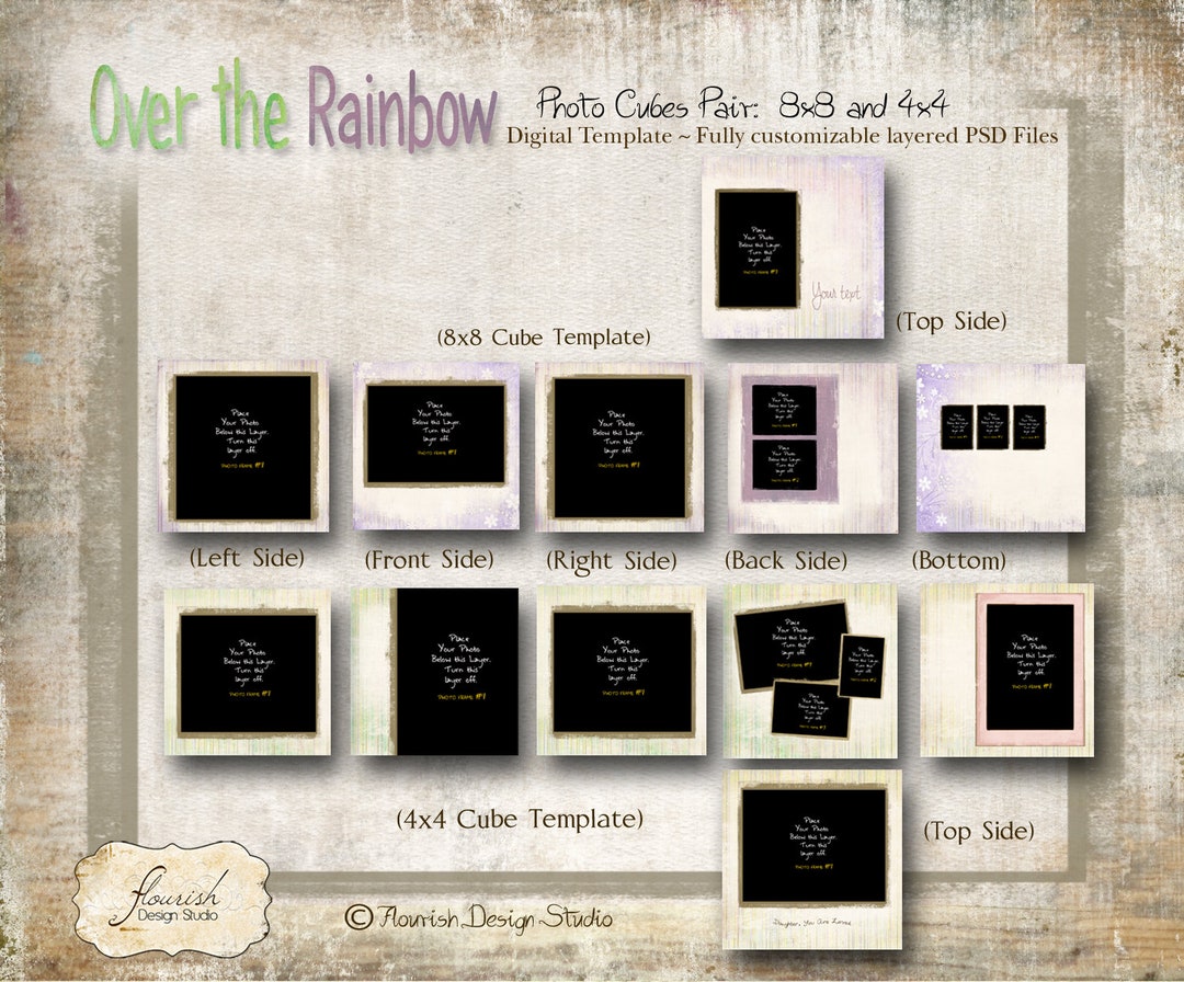 Photo Cube Templates for Photographers - Over the Rainbow (8x8 & 4x4 ...