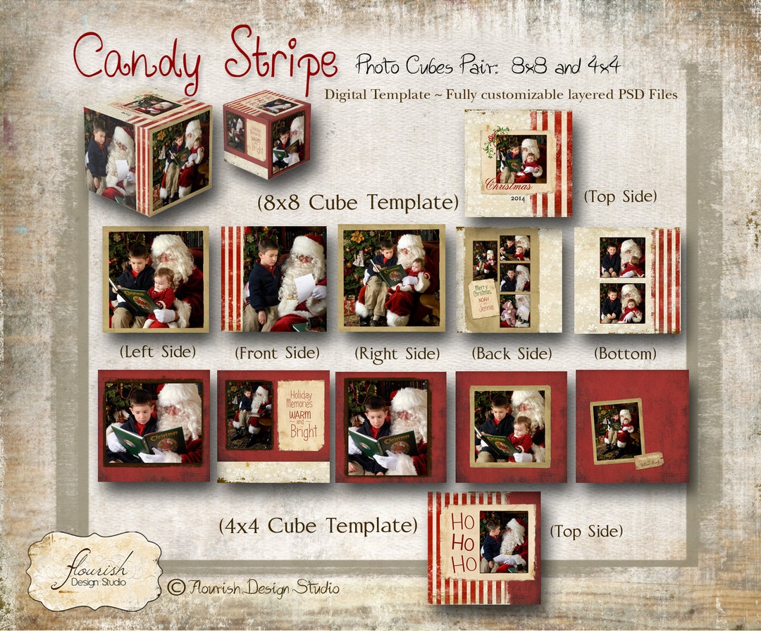 Photo Cube Templates for Photographers - Candy Stripe Cube (8x8 & 4x4 ...