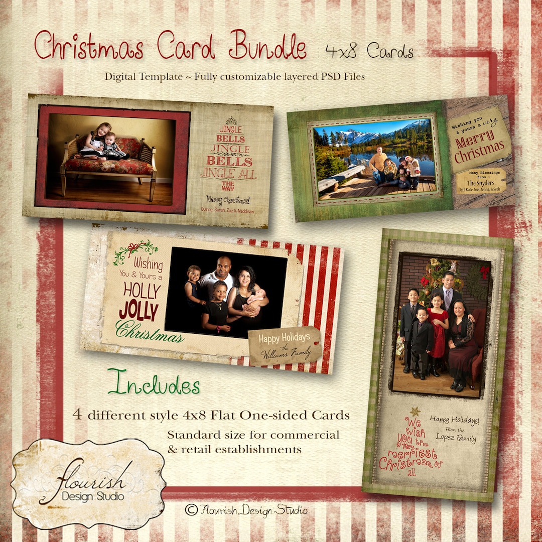 INSTANT DOWNLOAD - 4x8 Christmas Card Bundle Photoshop Template ...