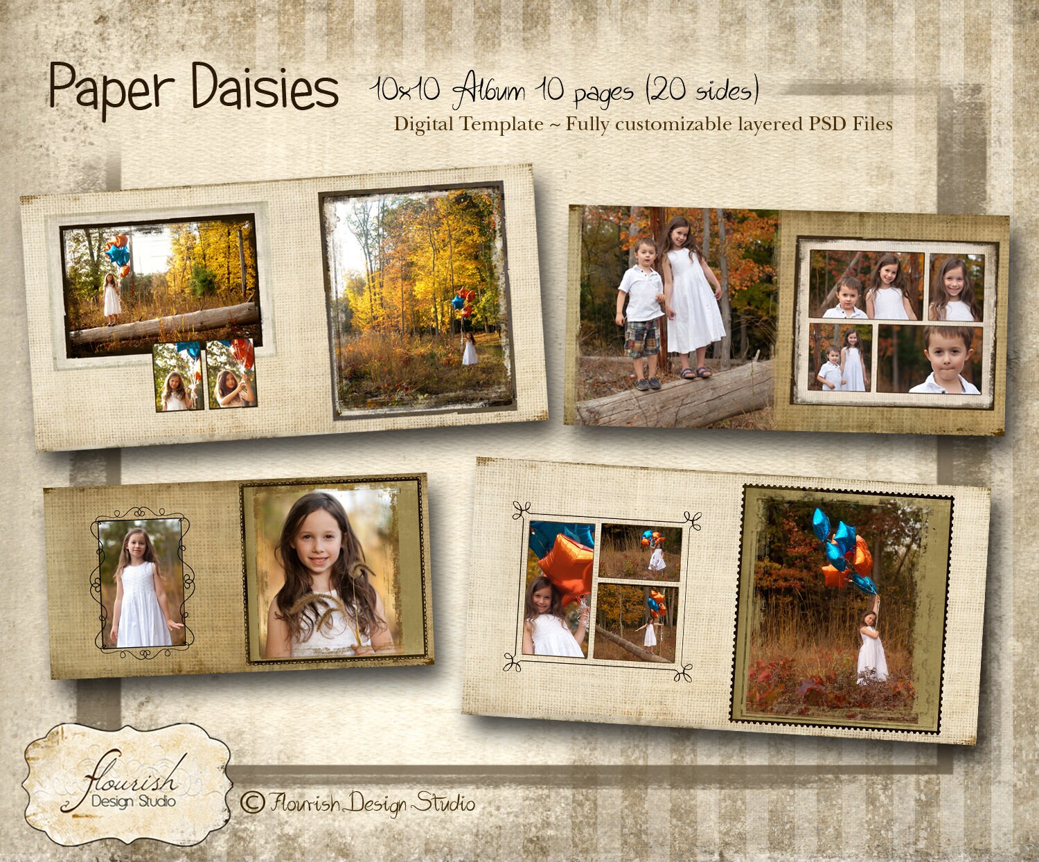 10x10 Album Template for Photographers - Paper Daisies Album - Etsy