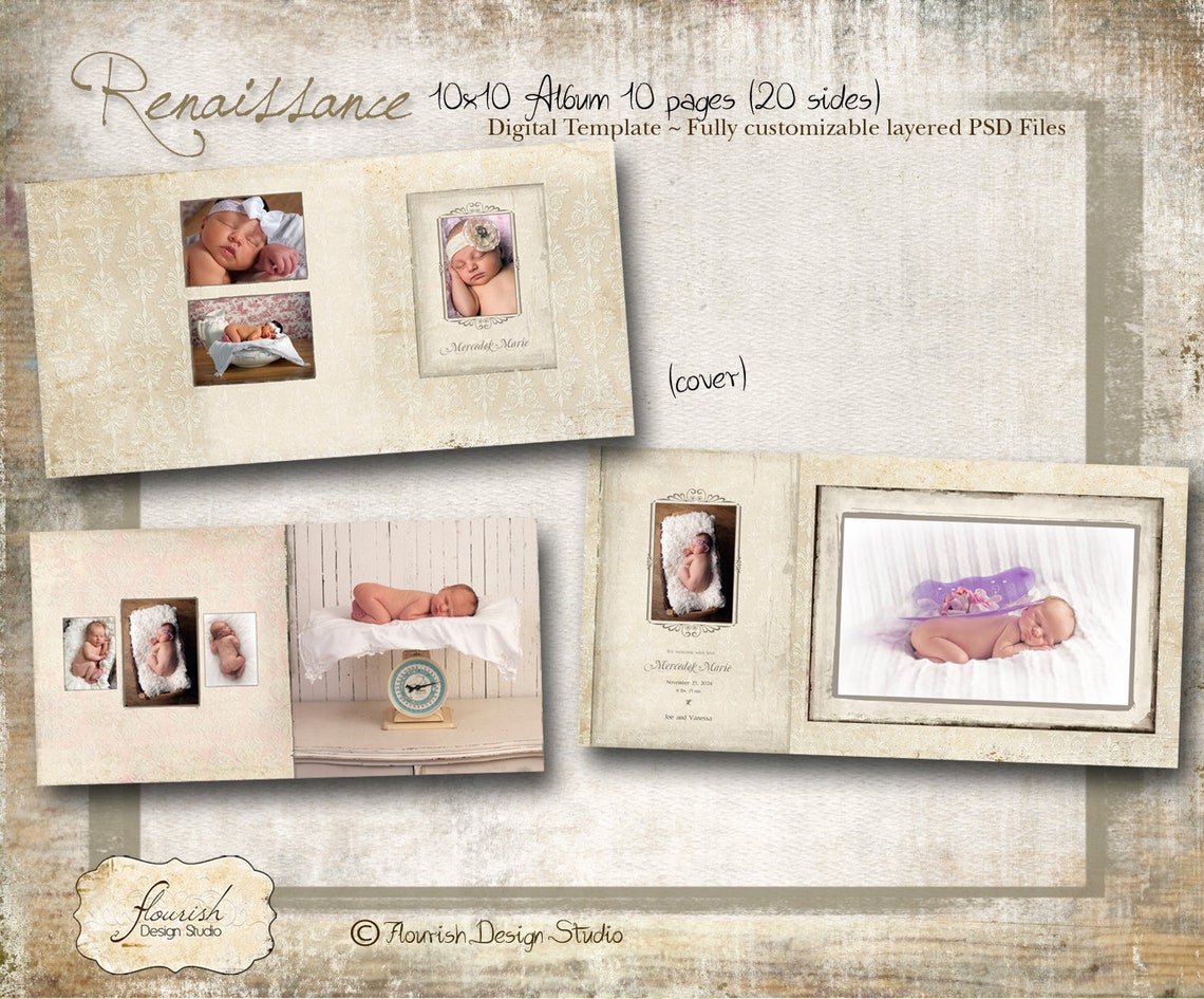 10x10 Album Template for Photographers - Renaissance Album - Etsy