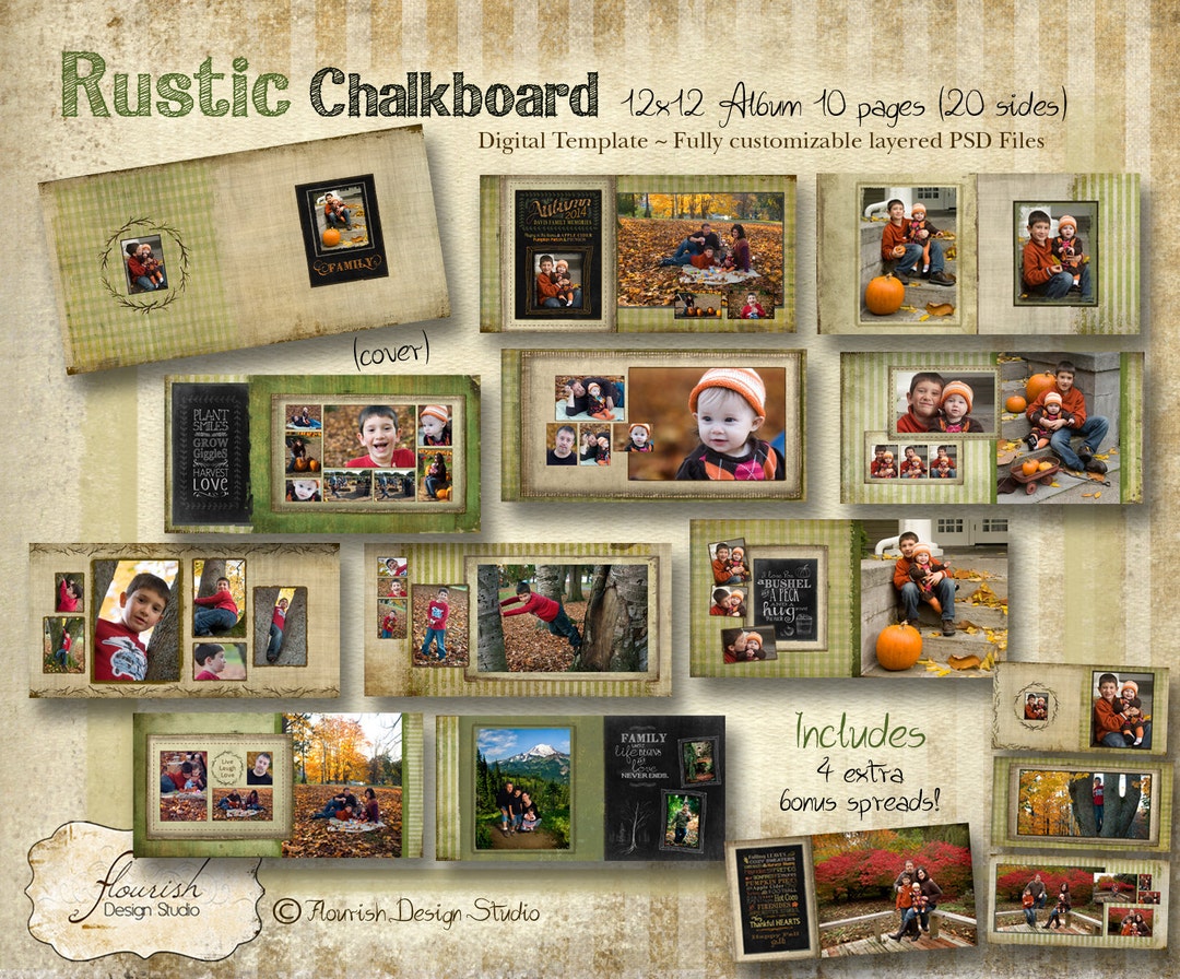 12x12 Layflat Rustic Country Album Template for Photographers - Rustic ...