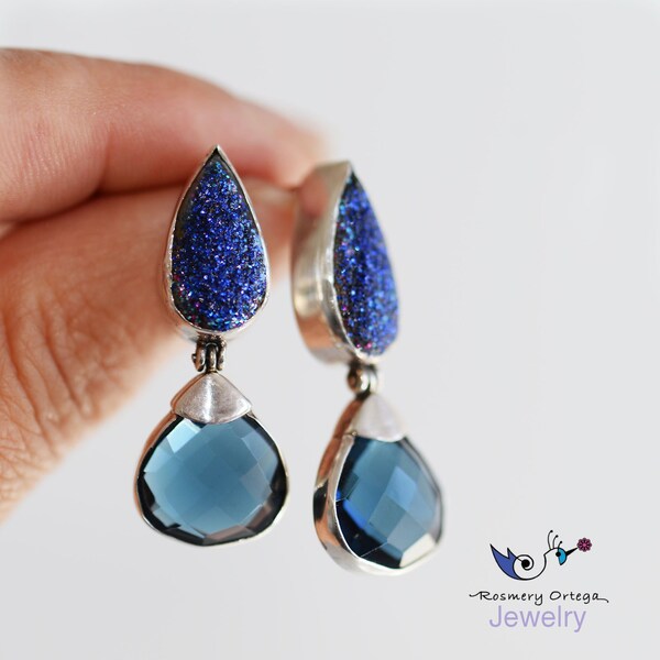 Blue Druzy Earrings - Etsy