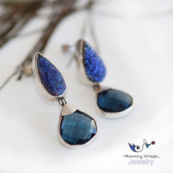 Blue Druzy Earrings - Etsy