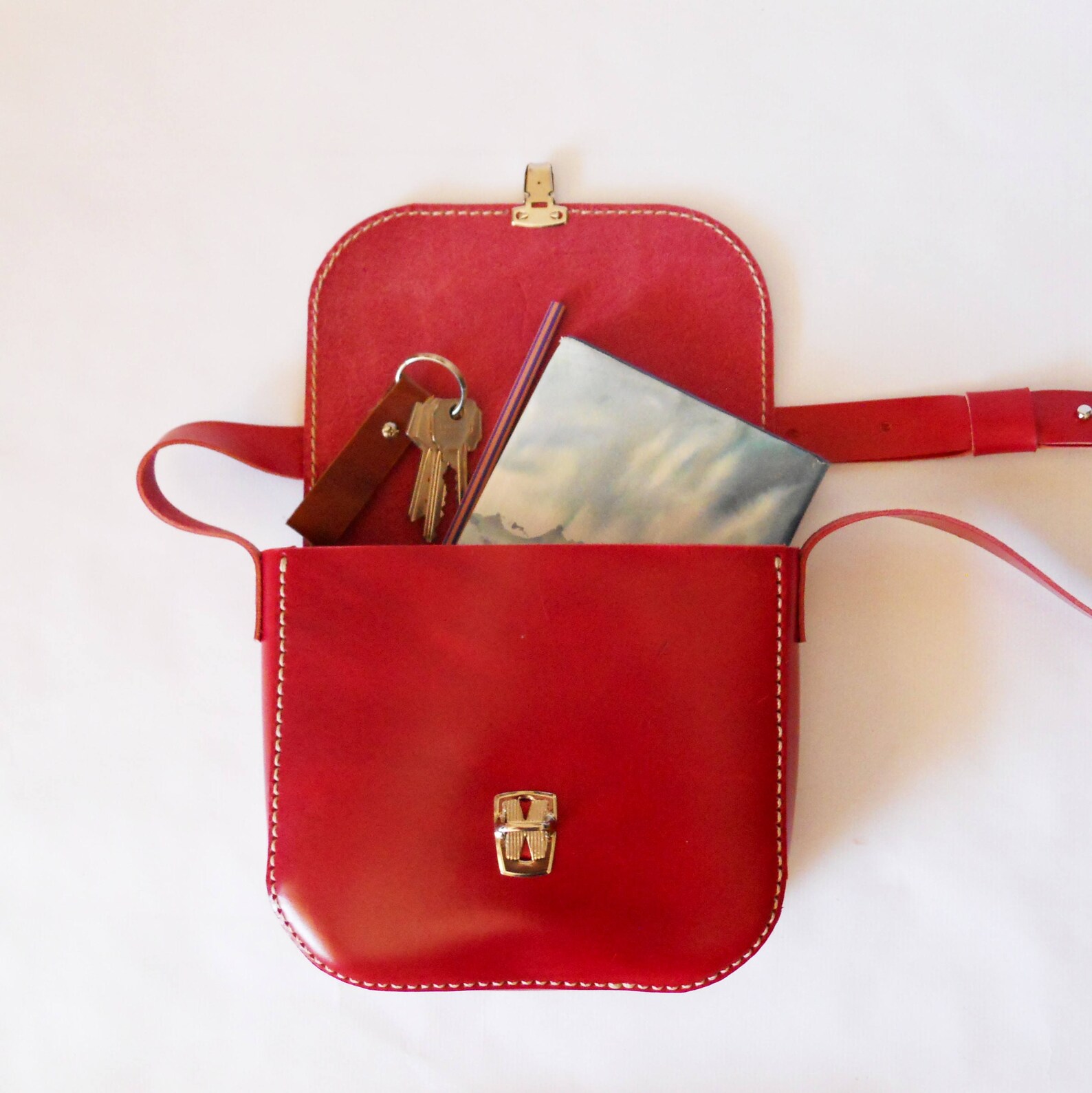 RED LEATHER PURSE / Leather Bag / Pouch / Corssbody Bag / - Etsy