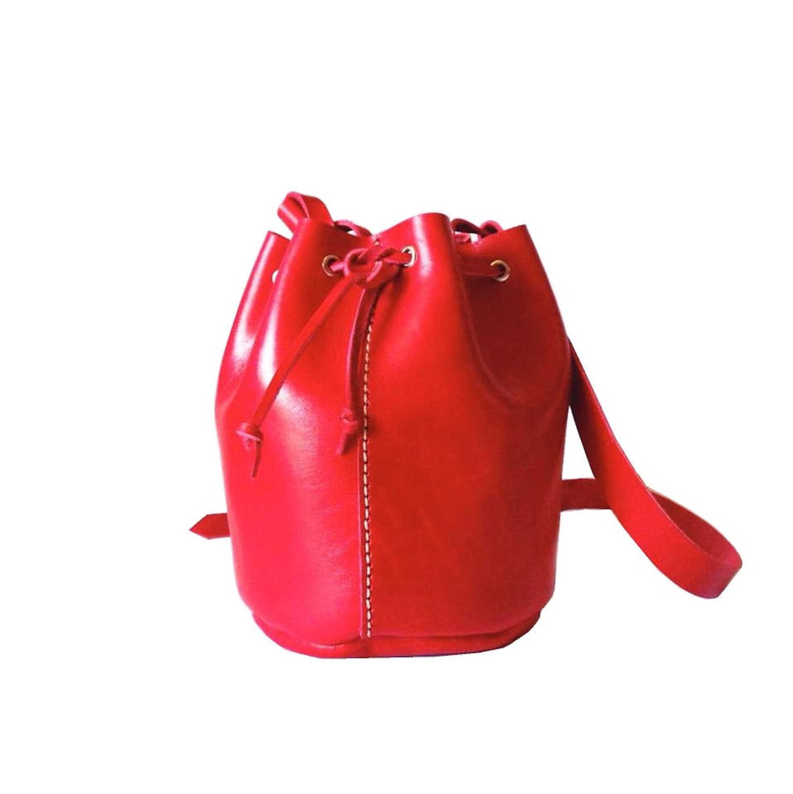 SMALL LEATHER SACKBAG/ Leather Red Tote Bag, Shoulder Bag, Carryall ...